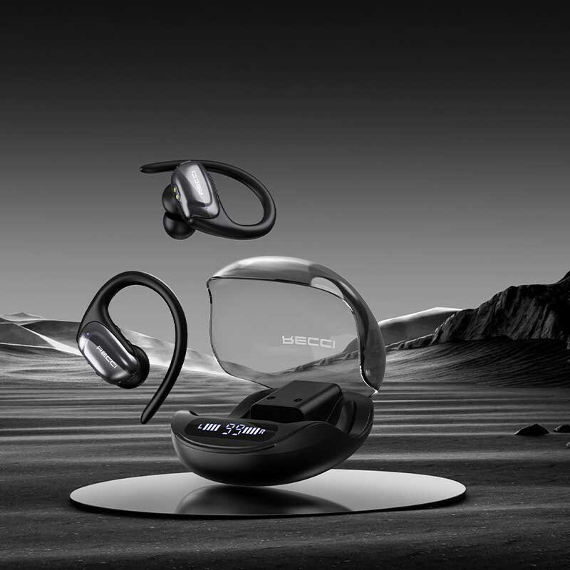 Беспроводные спортивные наушники Recci Starry Ear Hook, BT5.3, 400 mAh/50 mAh, Черный, REP-W71