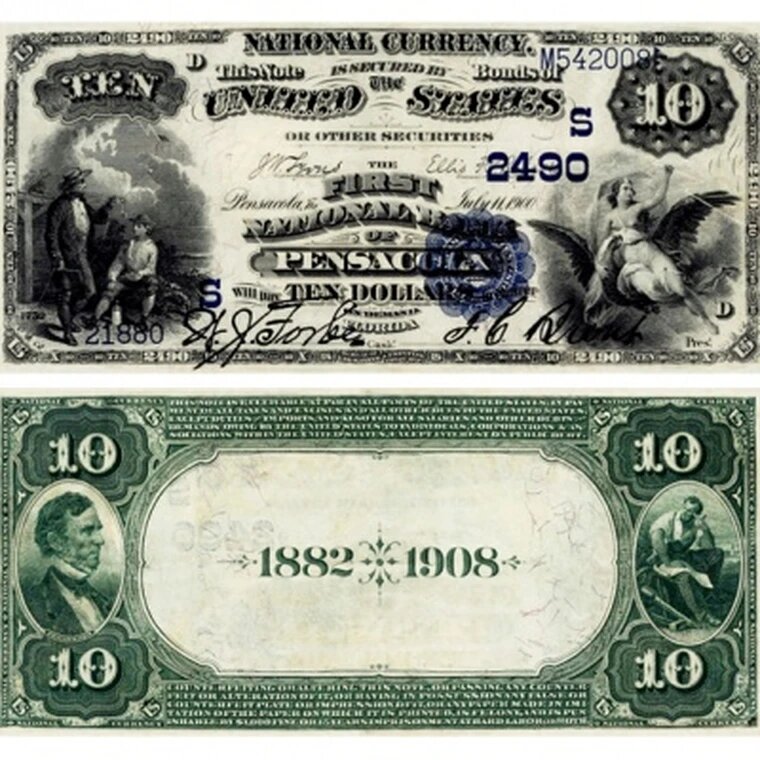 США 10 долларов 1900 Пенсакола штат Флорида, сувенирная копия, банкноты и купюры редкие коллекционные
