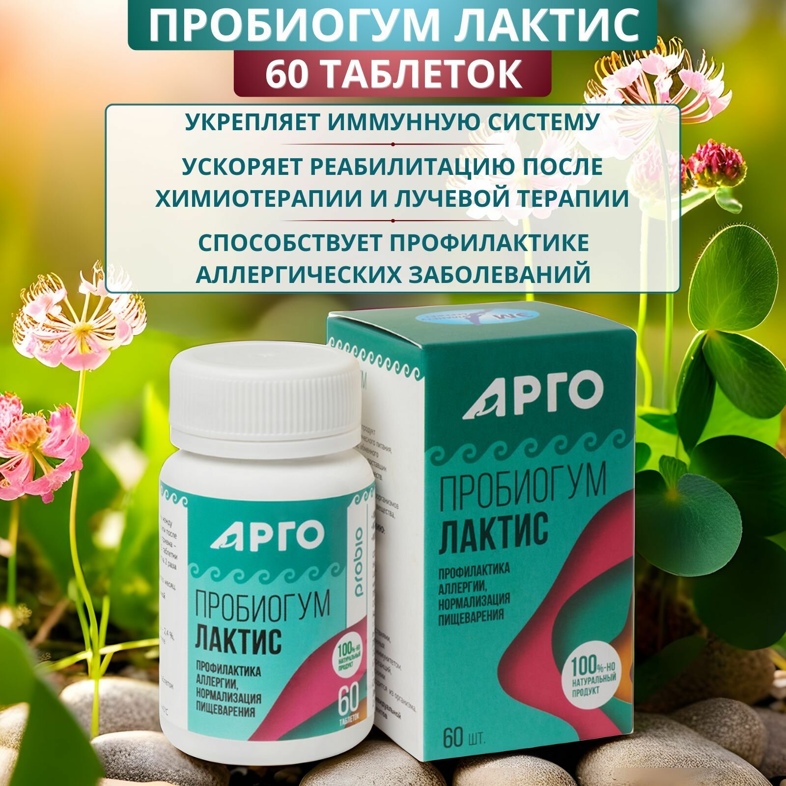Пробиогум Лактис в таблетках при псориазе и дерматите, 60 шт.
