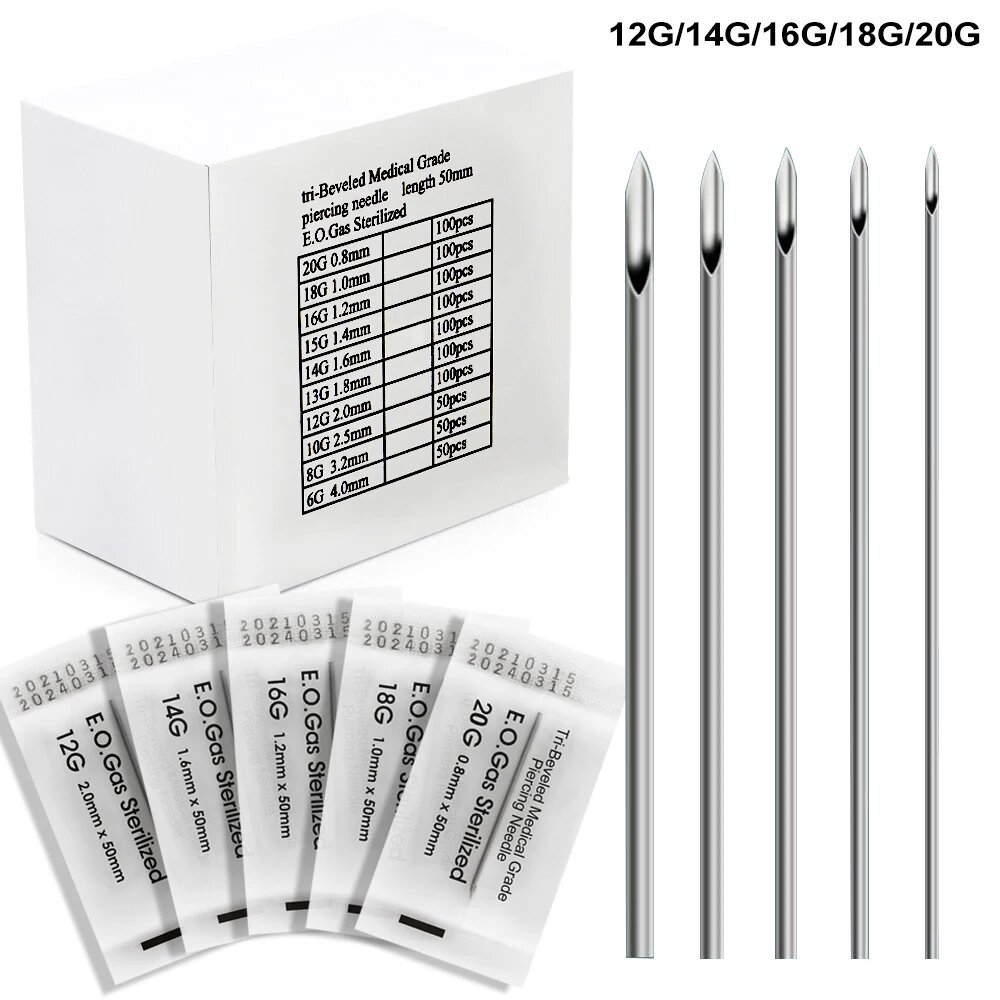 Одноразовые иглы для пирсинга 16G, 100шт