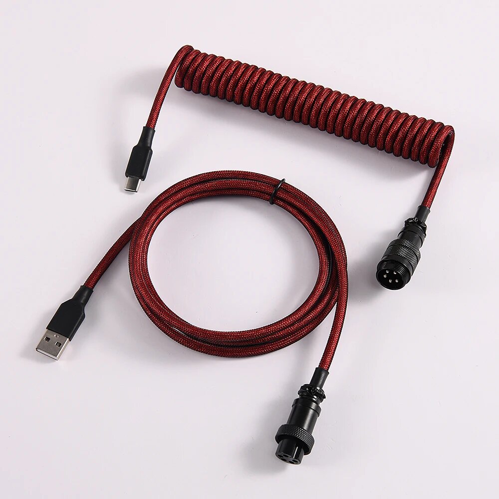 Спиральный кабель USB-C Red Black для механической клавиатуры