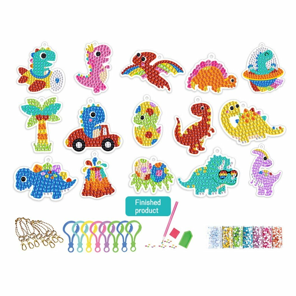 Мультяшный Динозавр DIY Хрустальный Брелок Для Ключей Art Craft Drilling Crystal Painting Kits for Kids Interactive Activity Gem Keyring