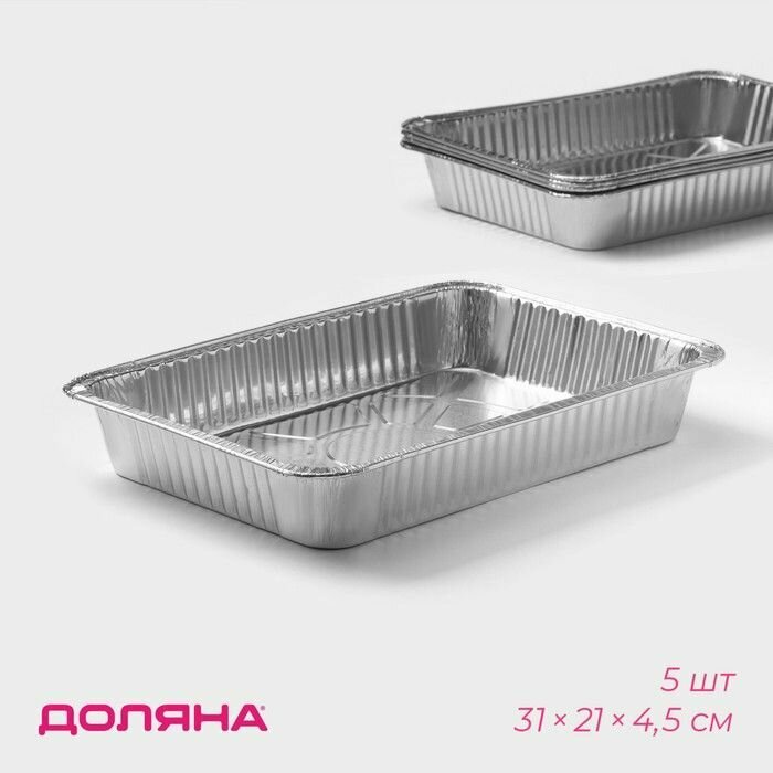 Набор форм для выпечки Доляна из фольги, 31х21х4,5 см, 5 шт, алюминий
