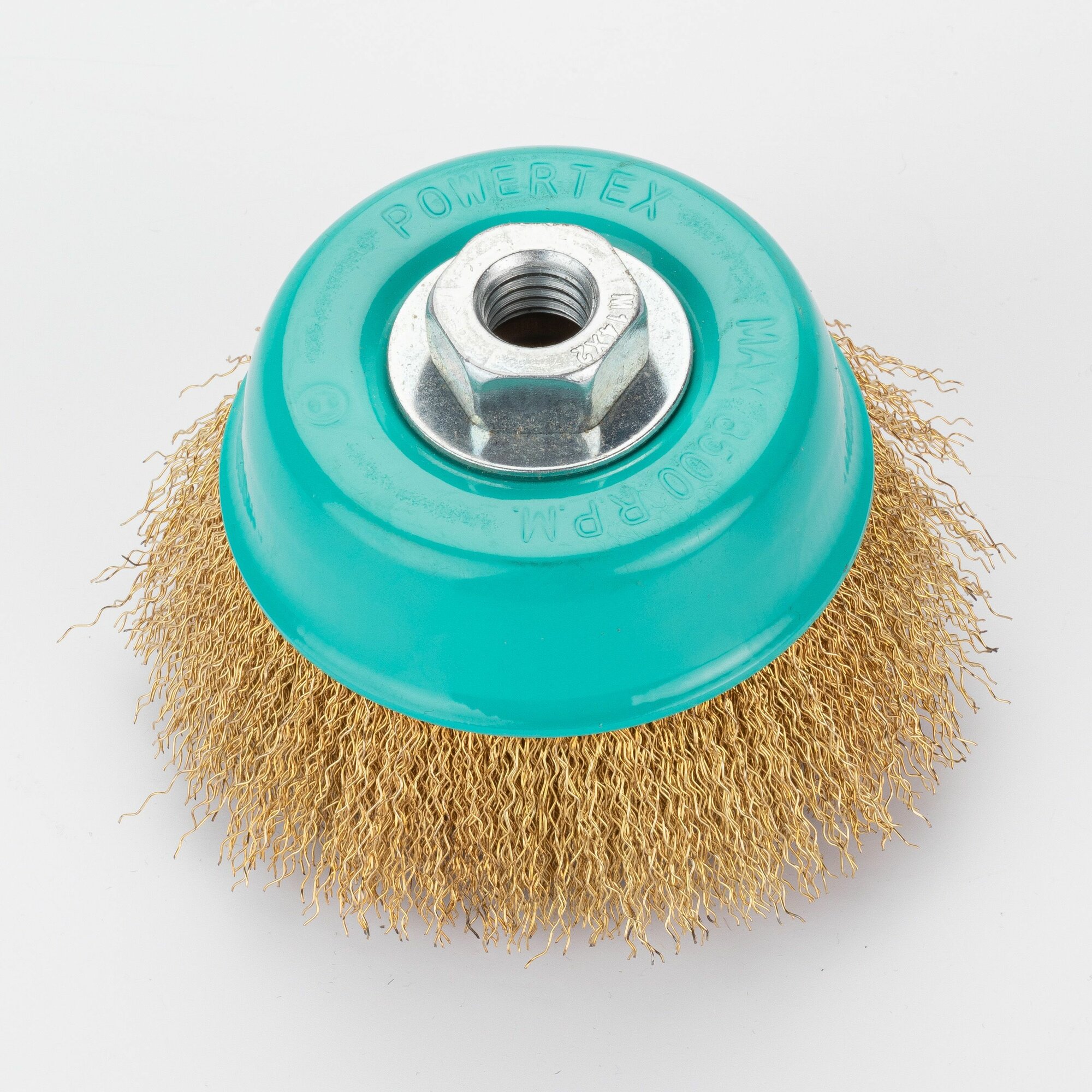 Корщетка, Щетка чашечная для УШМ витая латунированная 100 мм М14 Powertex HEPHA