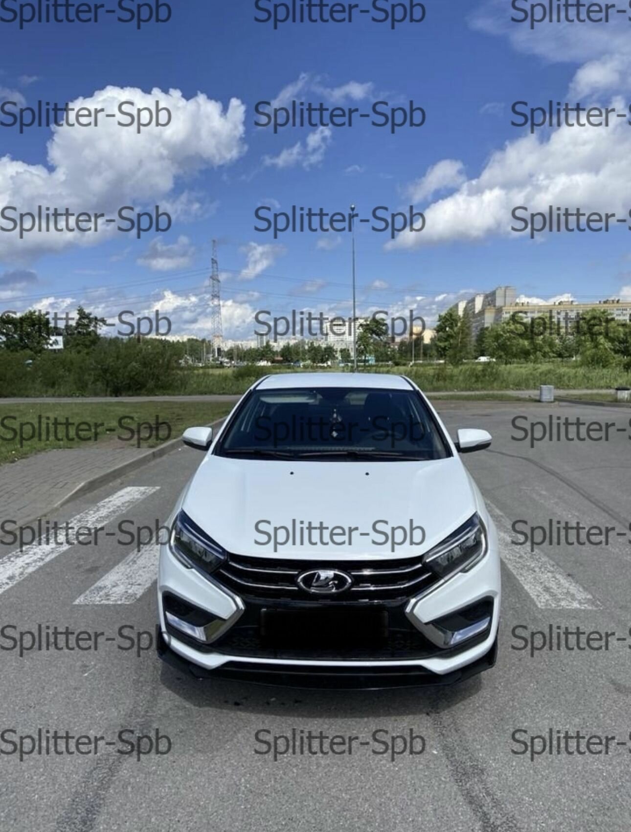 Губа, Сплиттер на бампер Lada Vesta черный глянец