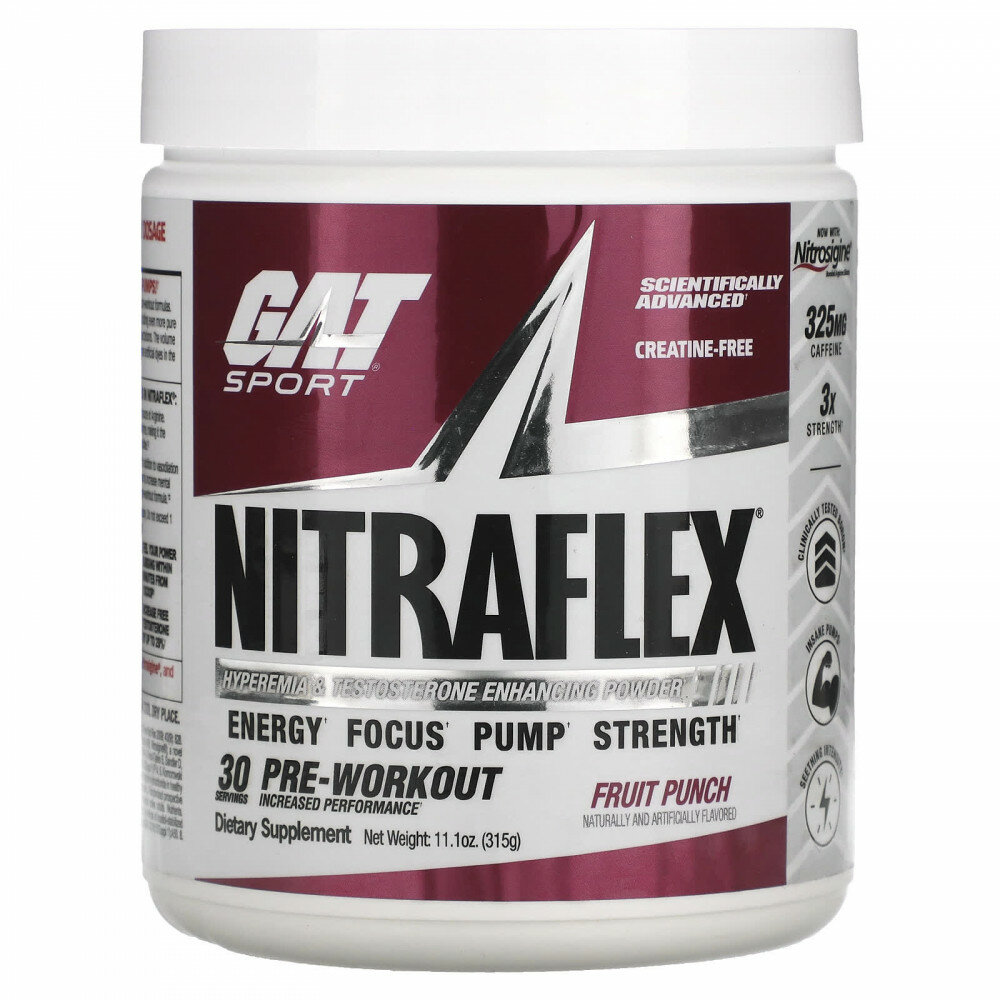 GAT, Sport, NITRAFLEX® Advanced, предтренировочный комплекс, фруктовый пунш, 315 г (11,1 унции)