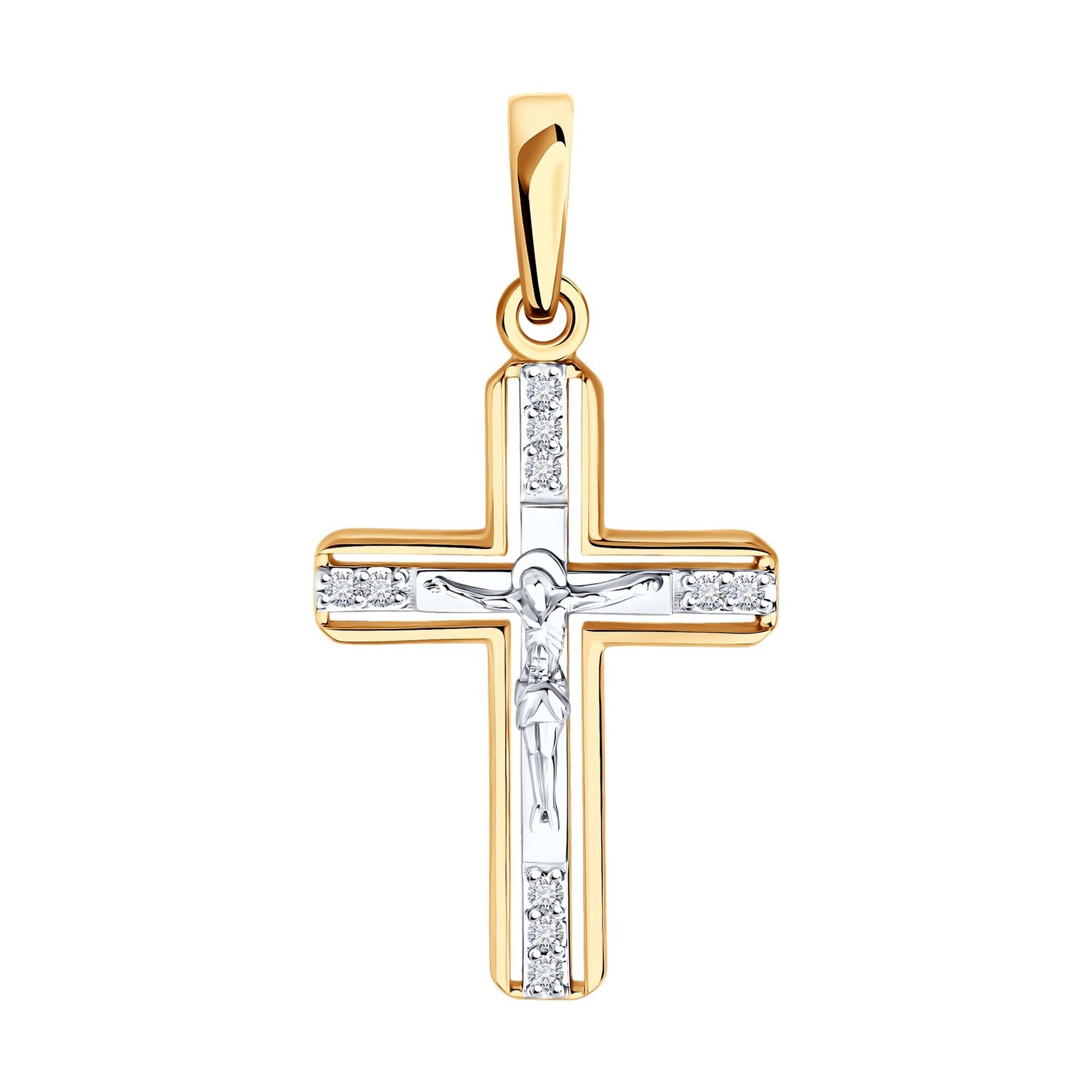 Крестик, красное золото, 585 проба, бриллиант