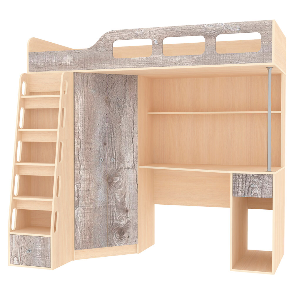 Астра-7 кровать чердак Дуб Молочный Бетон