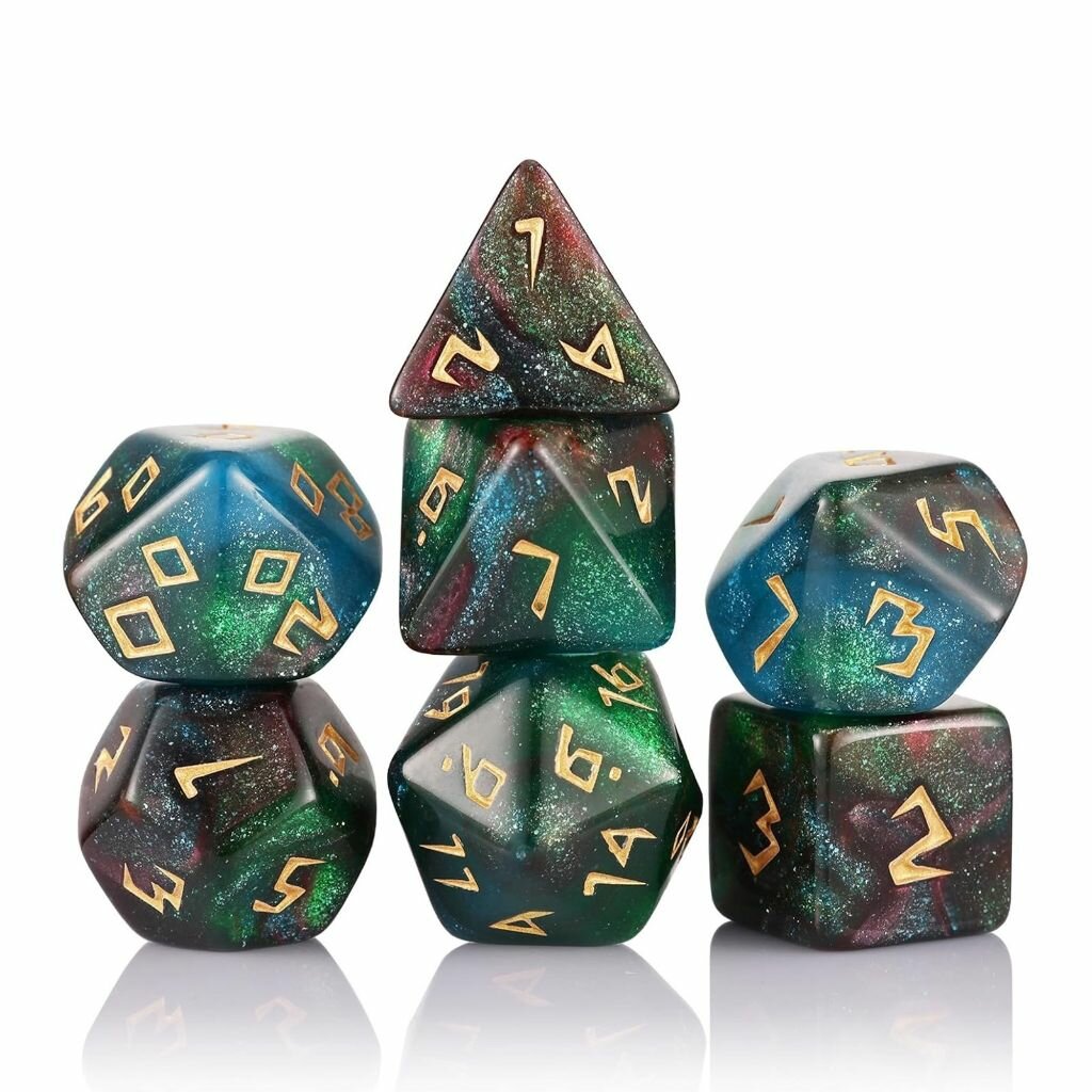 Набор из 7 шт. Полиэгроны в кубиках D4, D6, D8X1D, D10, D12, D20 Sparkling Mixed Color для табличных игр и партий