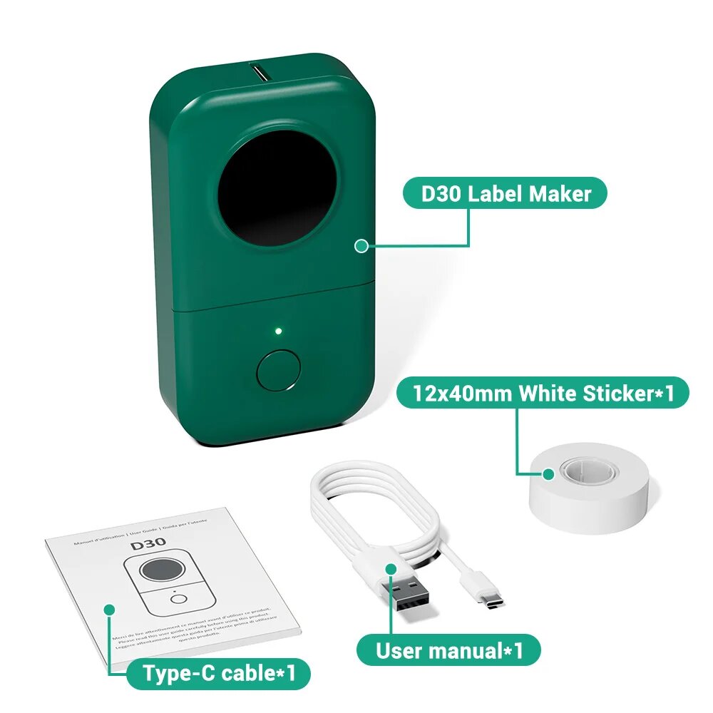 Phomemo D30 Беспроводной Термопринтер Этикеток Printer Dark green