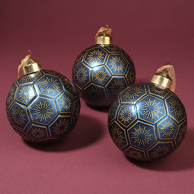Набор стеклянных шаров Звезда Востока 8 см, 3 шт, синий, Kaemingk, 061951-2