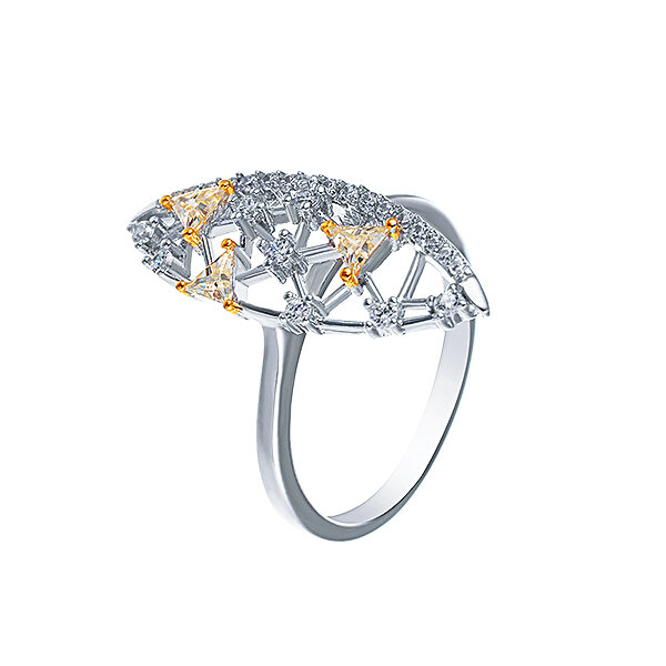 Перстень, серебро, 925 проба, родирование, циркон