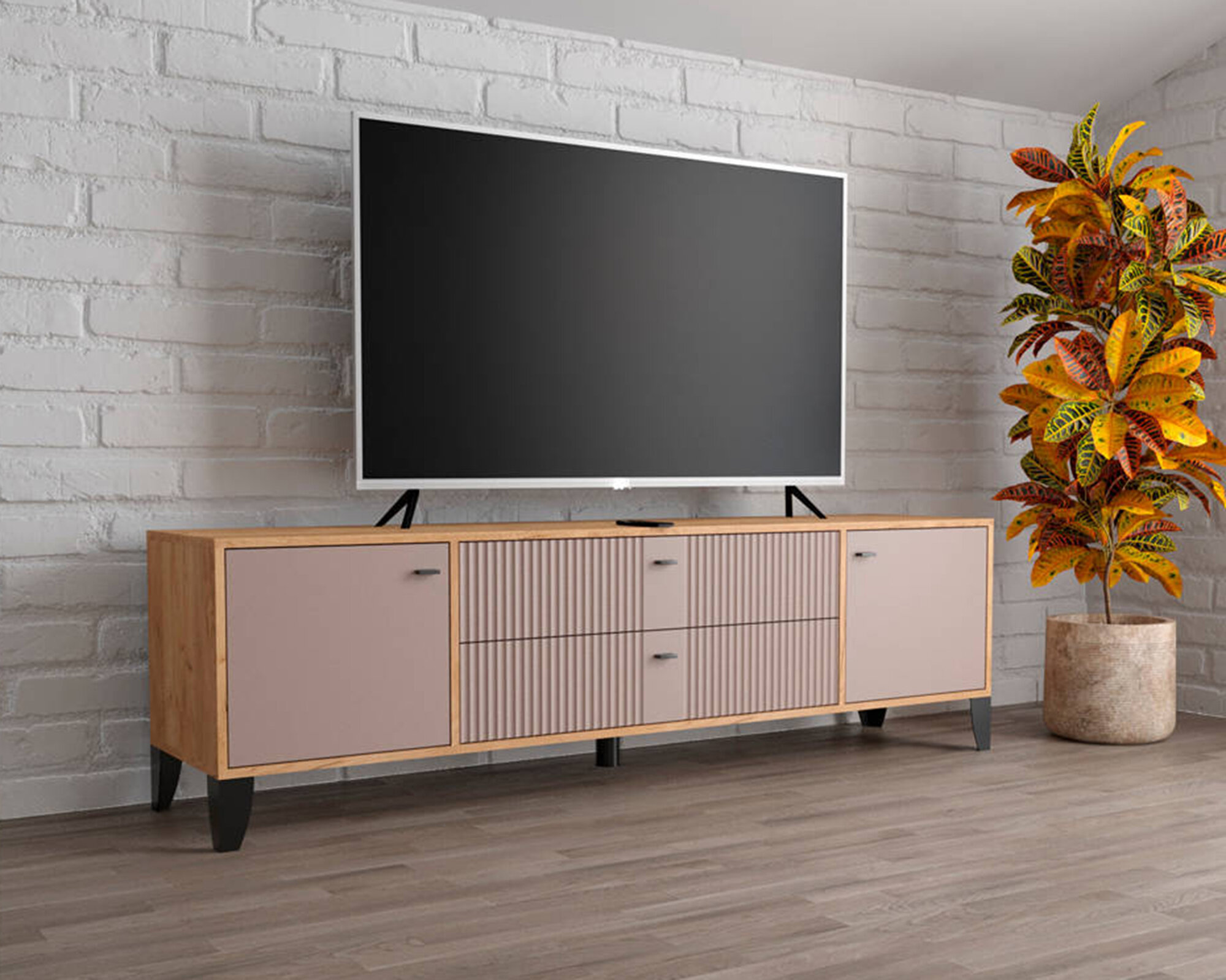 Тумба ТВ Парус-10 (1802х530х400) дуб крафт золотой/карбон латте