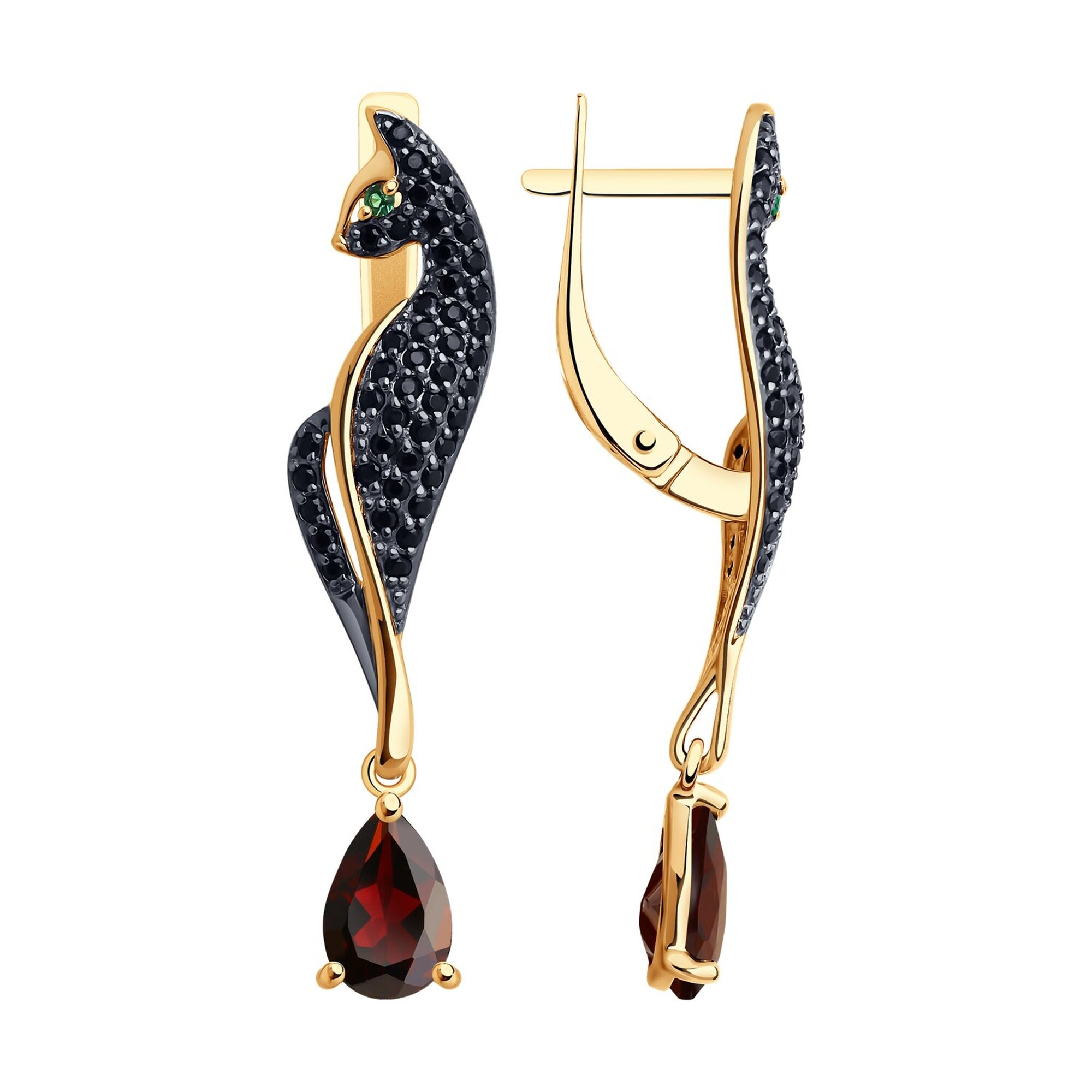 Серьги, красное золото, 585 проба, фианит, гранат