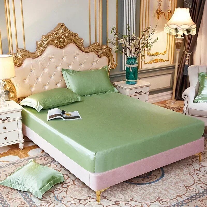 Высококачественная простыня из искусственного шелка, шелковистая однотонная простыня, простыни с эластичной лентой, гладкая простыня, наматрасник 140x200 160x200 150x200x25cm, hu po lv