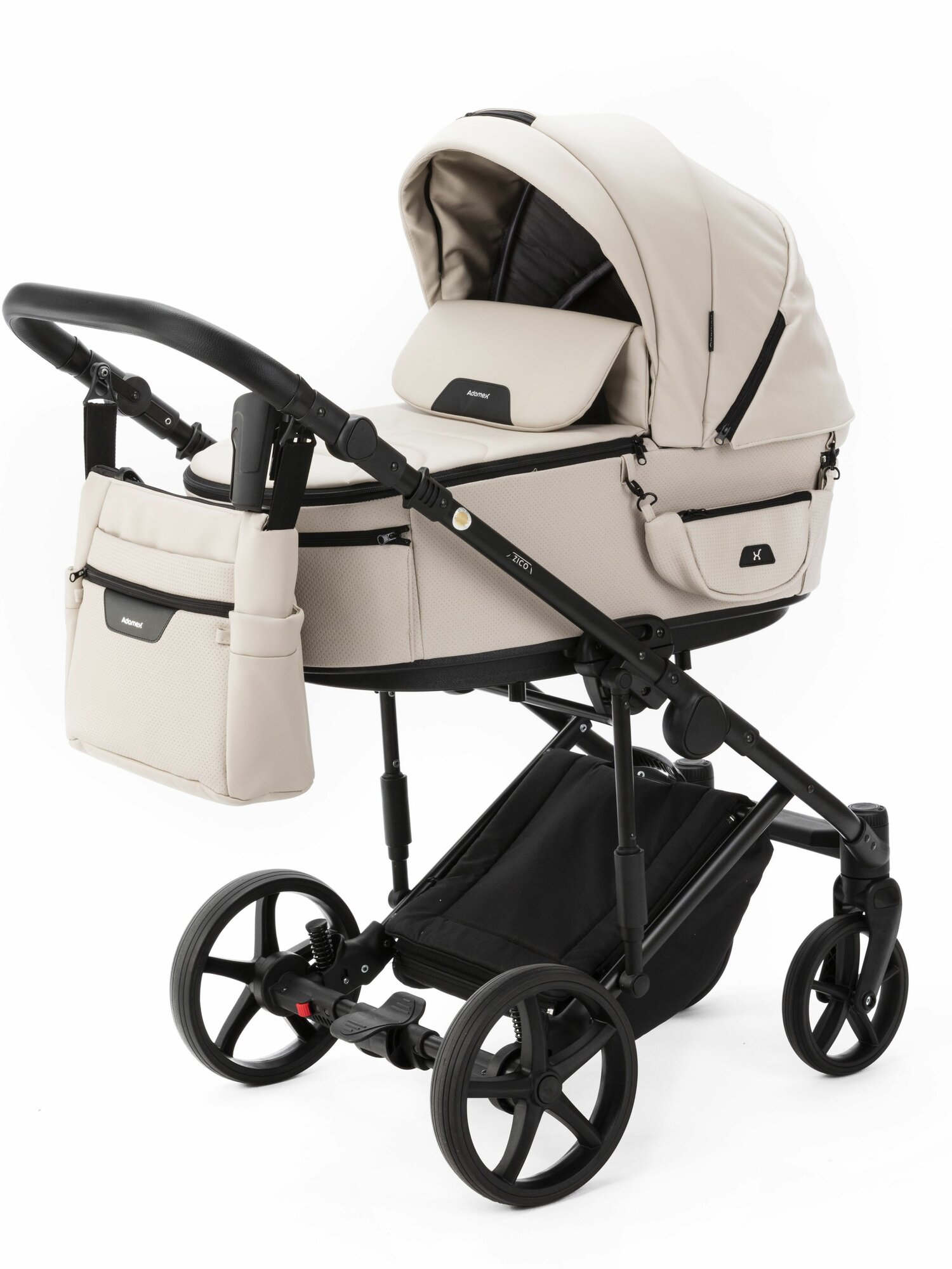 Универсальная детская коляска Adamex Zico NEW Deluxe ZN-SA7 2в1 (Светло-бежевая экокожа)