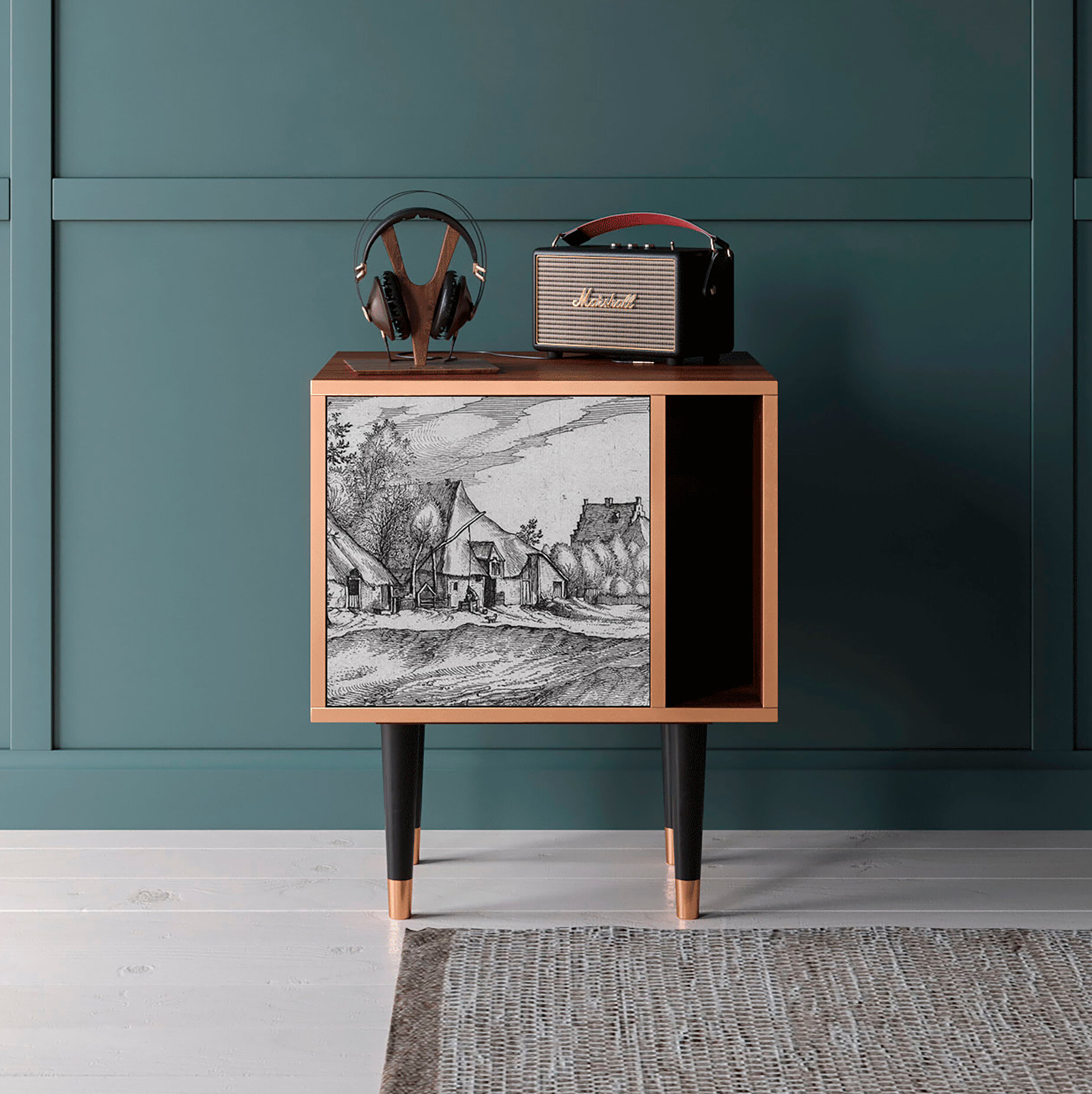 Прикроватная тумба - STORYZ - S2 Farms in a Village by Pieter Breugel, Размер - 58 x 69 x 48 см, Цвет - Орех