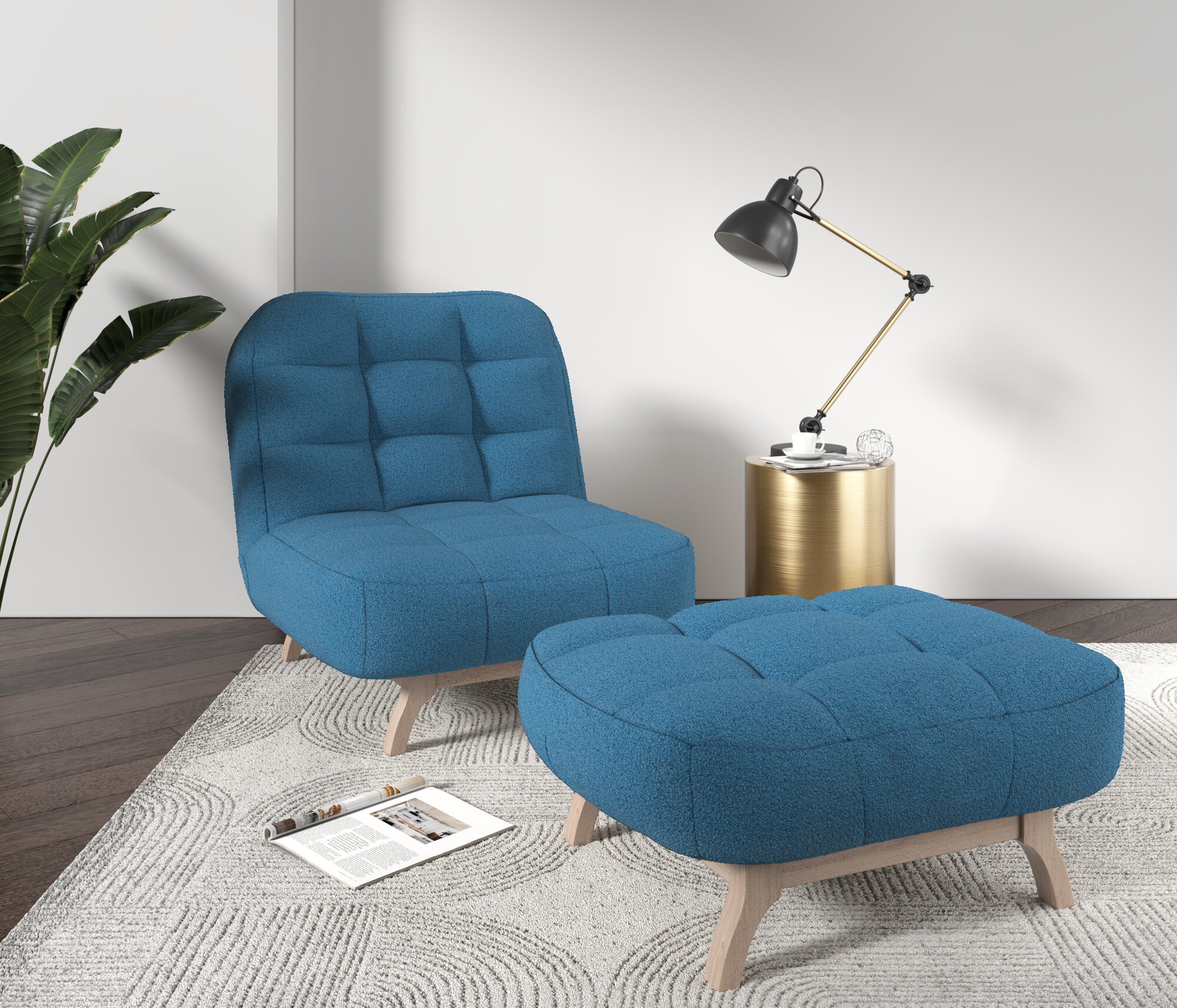 Пуф DiHall "Тарли", на ножках, обивка из букле, цвет Lamba 17