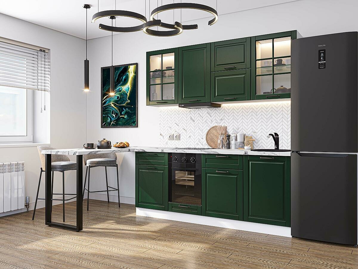 Кухня 1,95 м. Дублин-03 Готовый кухонный гарнитур 2140*1950*600 Special Green