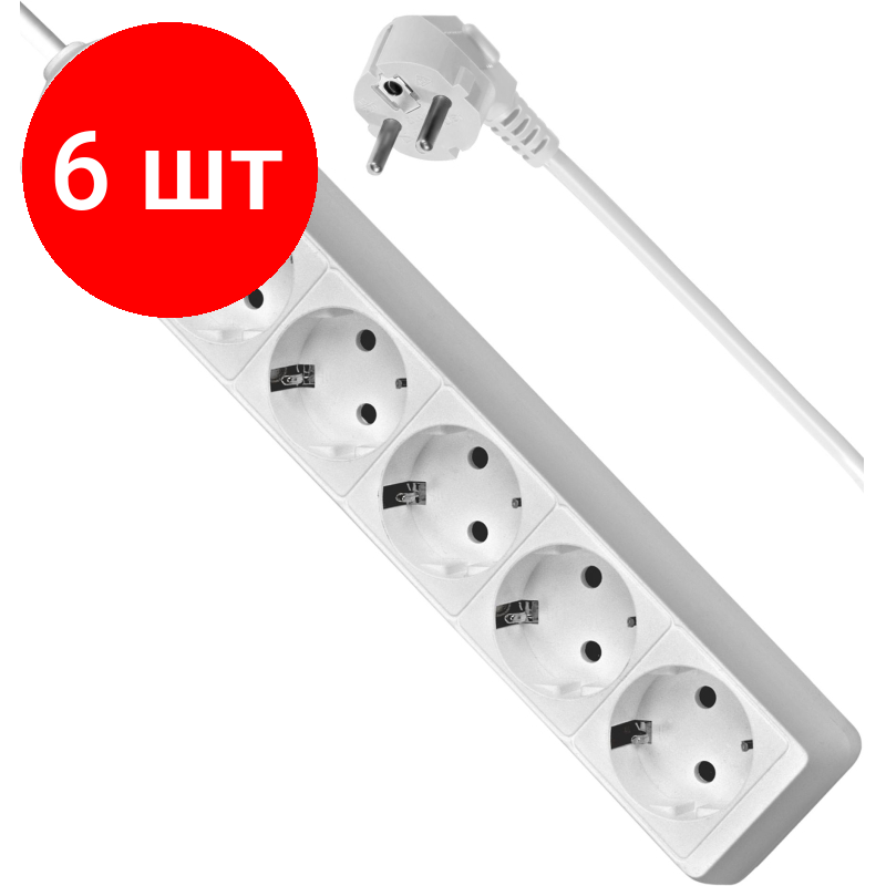 Комплект 6 штук, Сетевой фильтр Defender ES 3 3 м, белый, 5 розеток(99482)