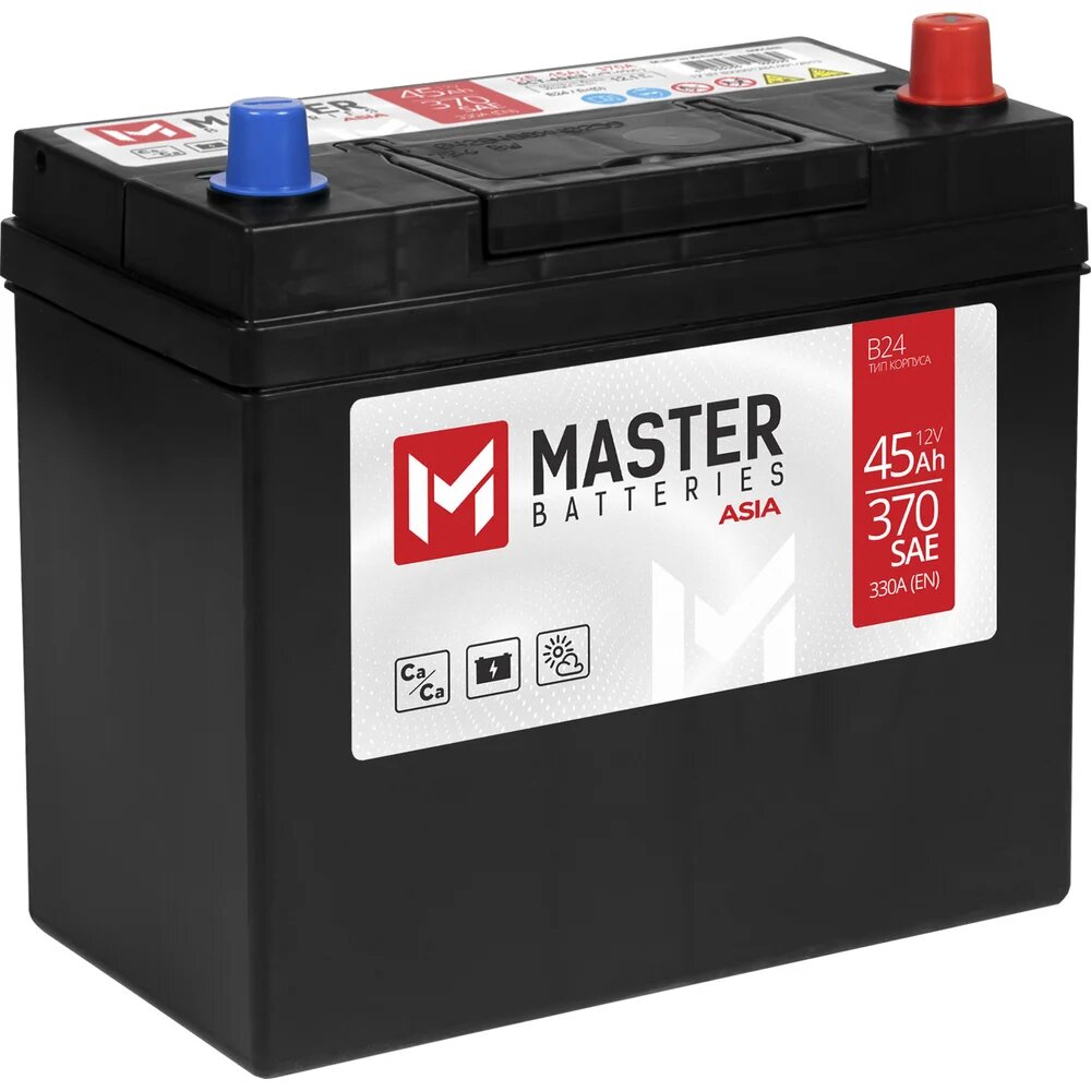 Аккумулятор MASTER BATTERIES Asia 45Ah R+ MBA450 кальциевый необслуживаемый автомобильный 12‑Вольт с пусковым током