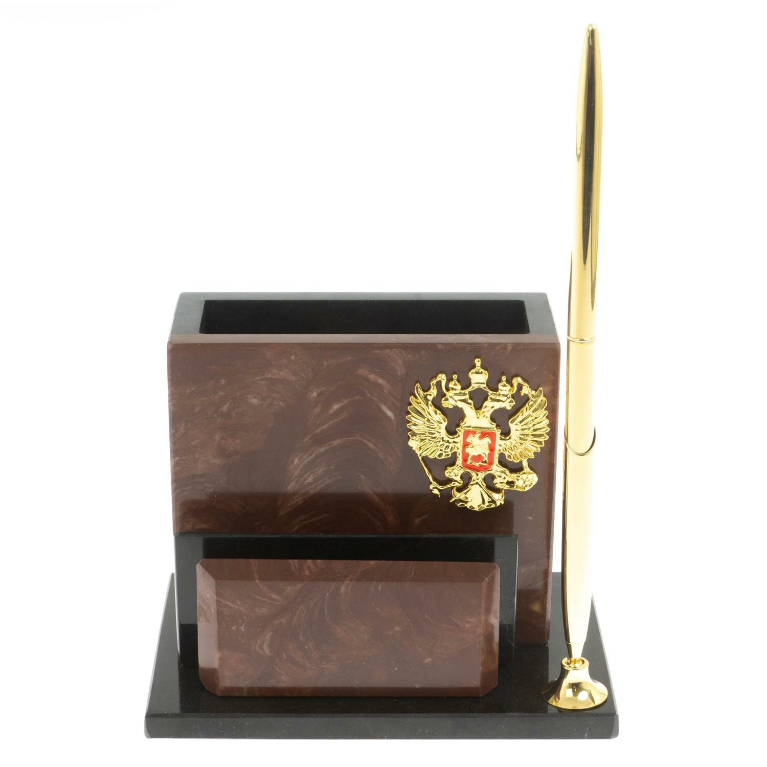 Карандашница с визитницей из камня лемезит 117258