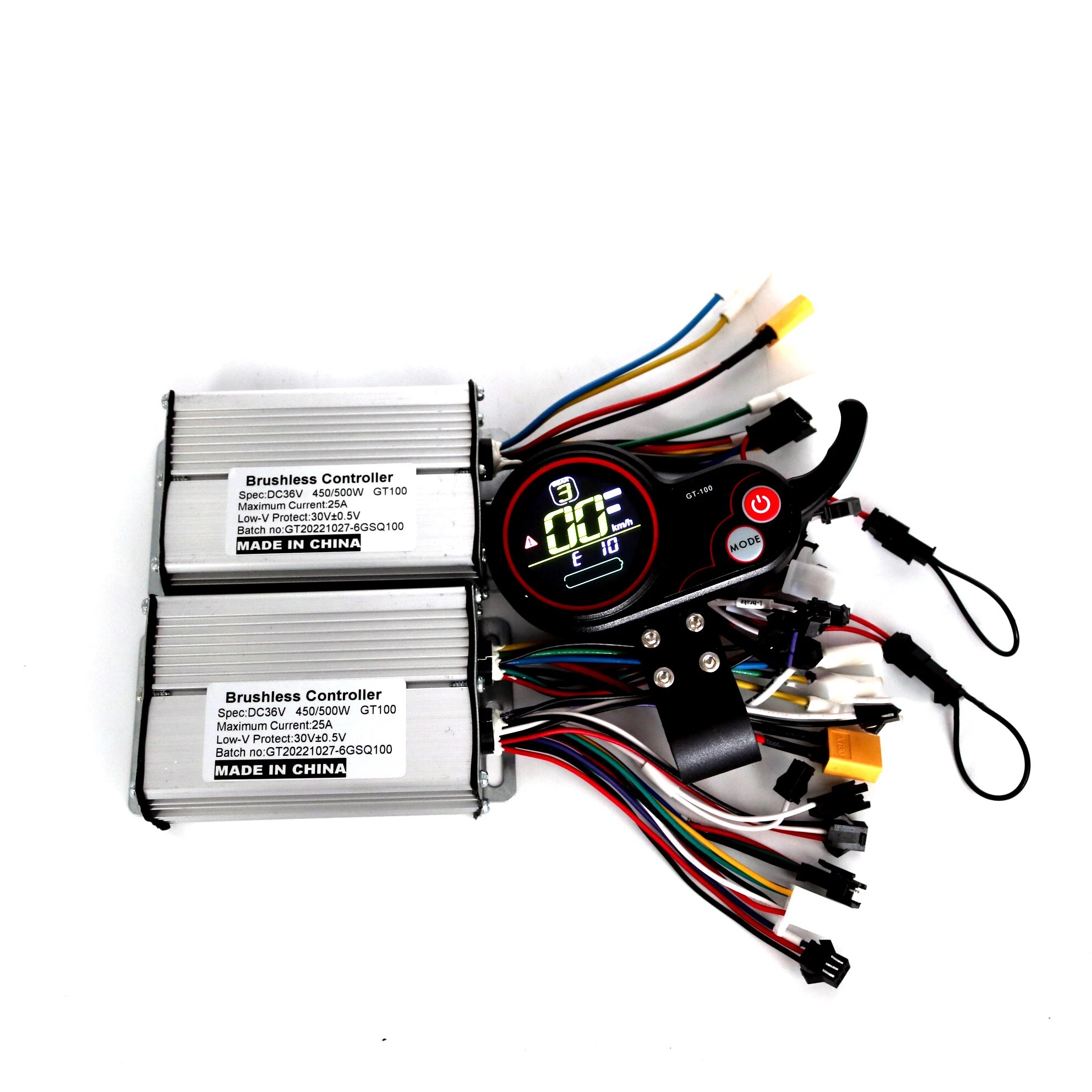 EVFITTING Контроллер для электровелосипеда 36В/48В/60В 450/500Вт 25А 2 шт + GT-100 Белый, 48V Set