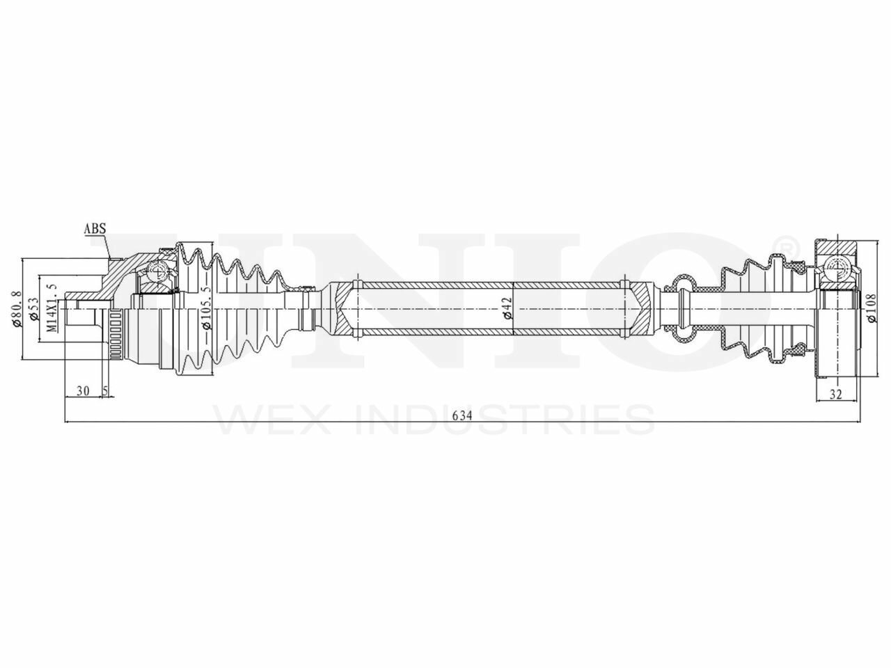 Привод в сборе передний правый (МКПП), для Фольксваген Пассат B5 96-, Ауди A4 94-, Шкода Суперб (3U4) 01-, Volkswagen Passat Audi Skoda Superb 01-, артикул CVJ-10097 производителя UNIO