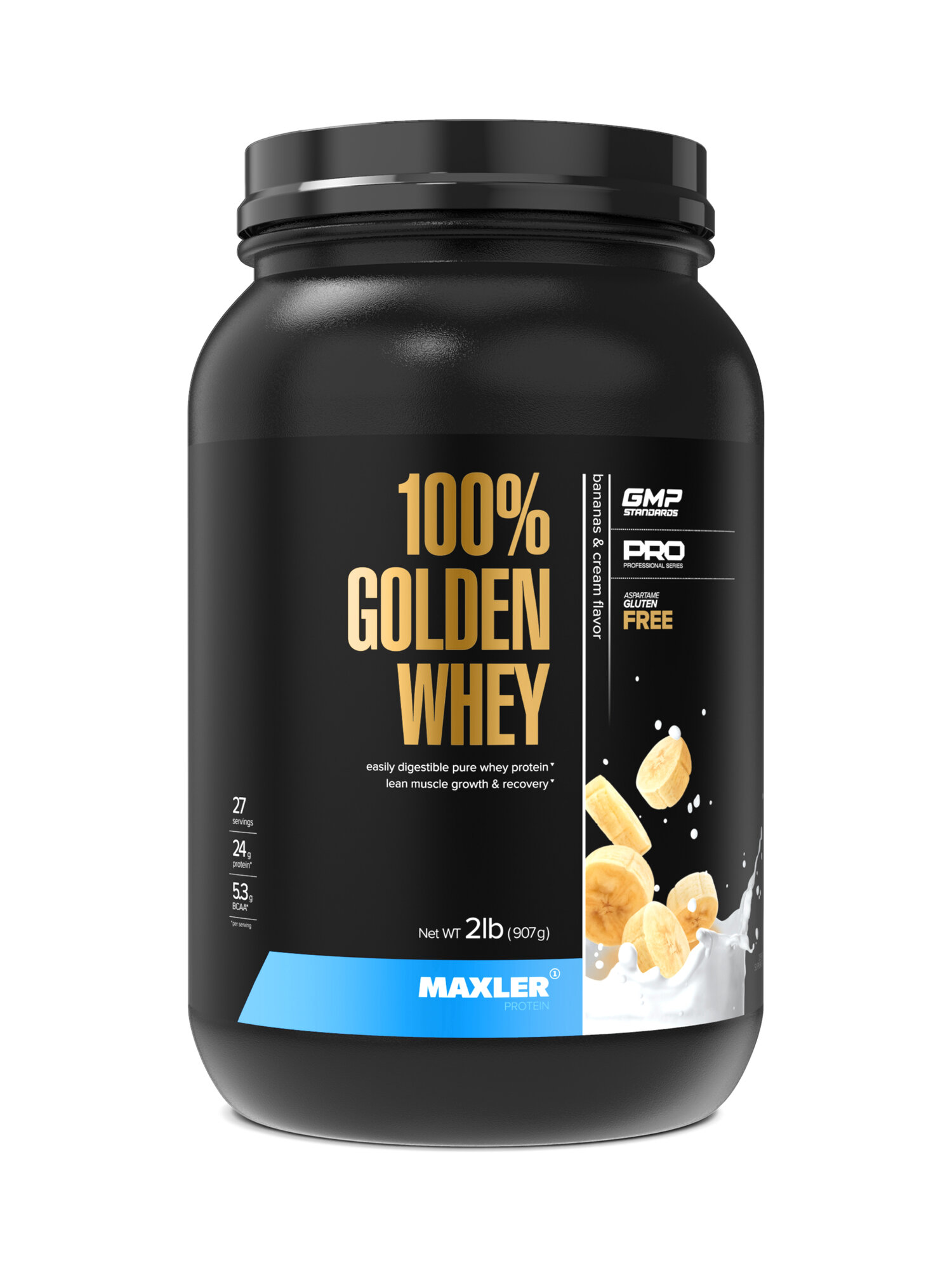 Протеин сывороточный Maxler 100% Golden Whey 2 lb, порошок, 908 г - Банановый крем