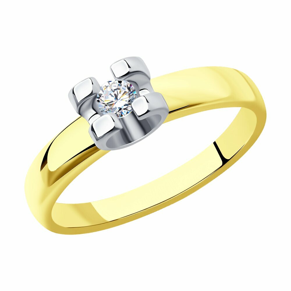 Кольцо, комбинированное золото, 585 проба, бриллиант