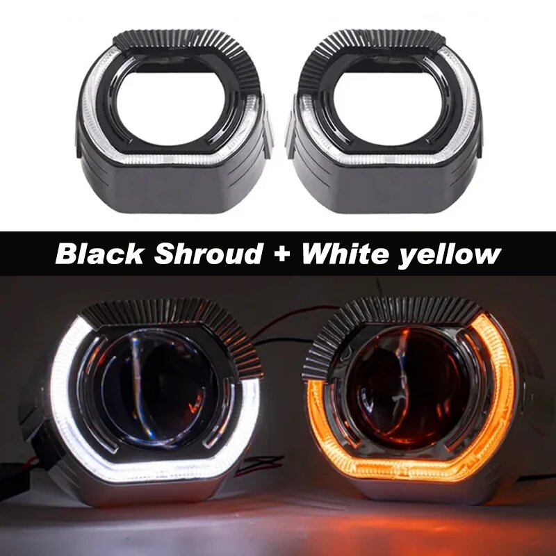 Кожухи для автомобильных фар 2,5 дюйма, 3-дюймовый интегрированный кожух, светодиодный кожух «ангельские глазки» для объектива проектора, аксессуары для украшения фар B-white yellow, 3 inches