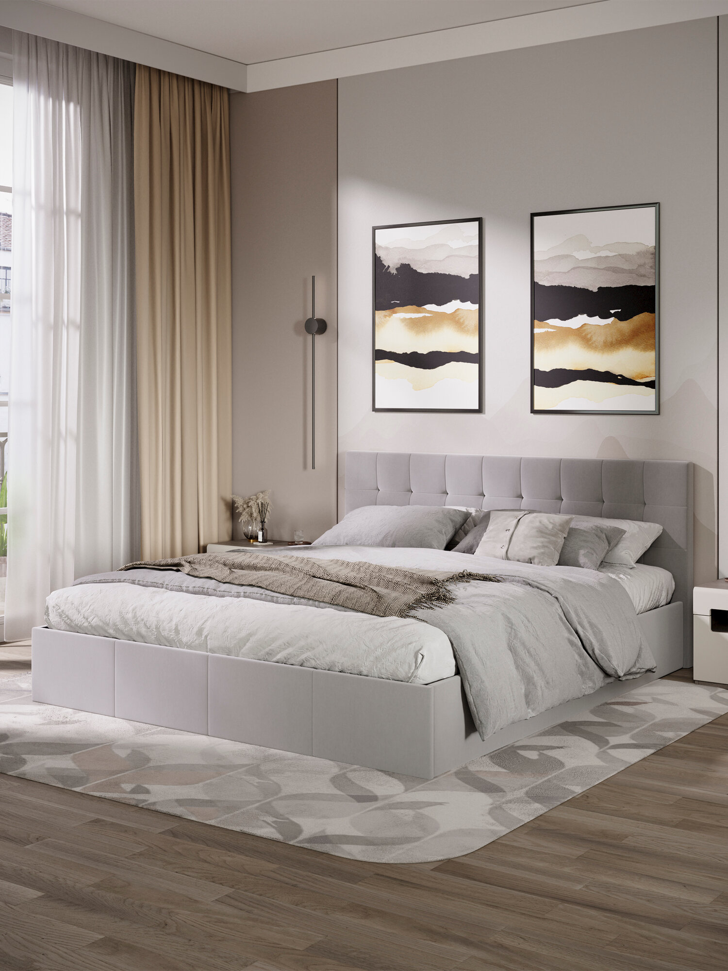 Кровать Мебель ТриЯ Эмма Велюр Confetti Silver двуспальная, 180x200 см