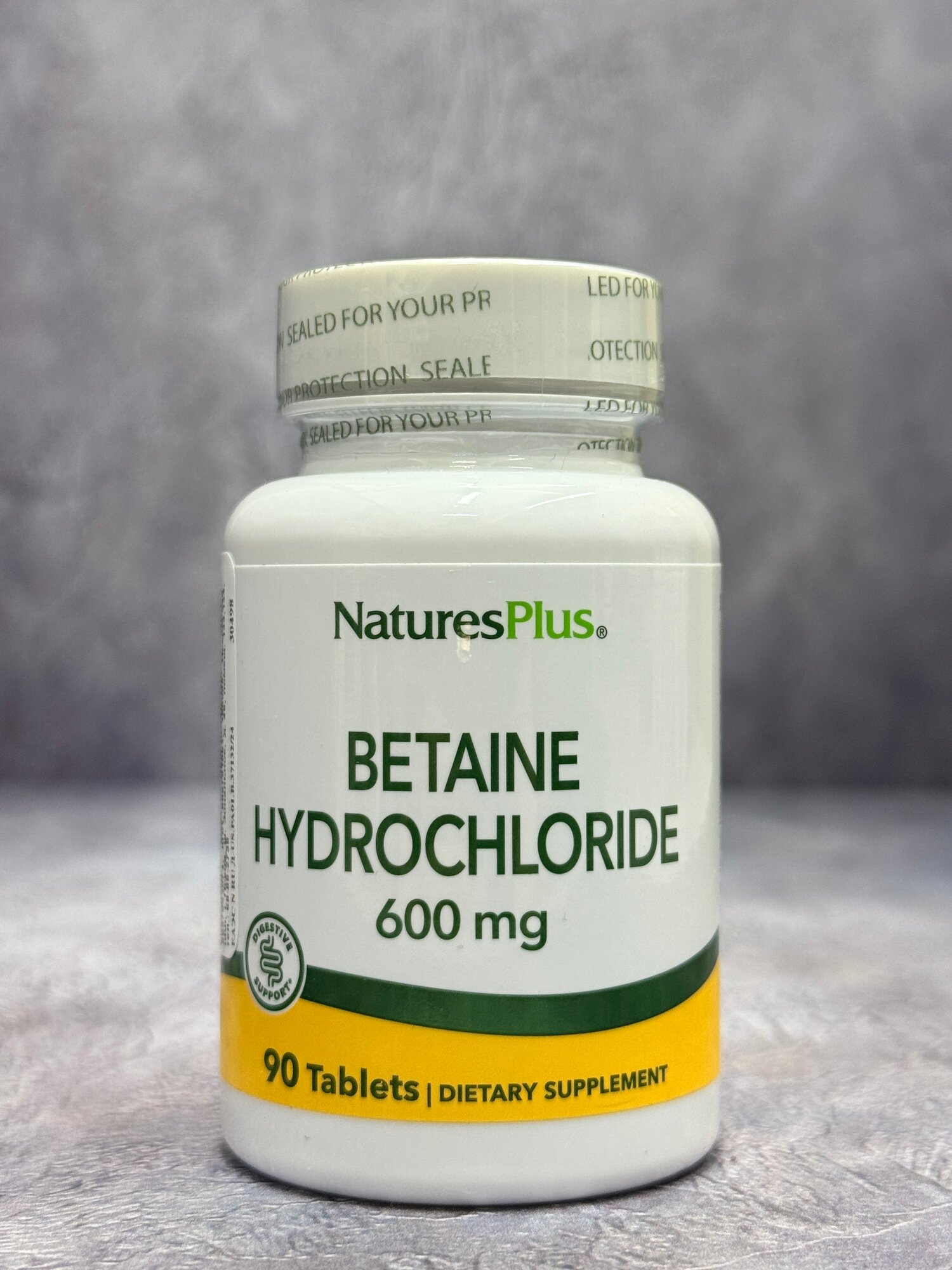 Natures Plus Betaine Hydrochloride, Бетаин гидрохлорид, Ферменты для пищеварения, 600мг 90 таблеток без глютена