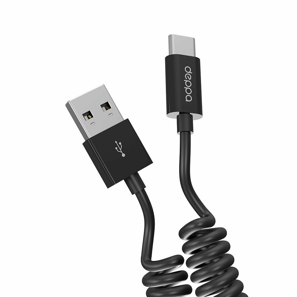Кабель для зарядки смартфона USB - Type-C, витой, 1.5м, черный, Deppa 72278