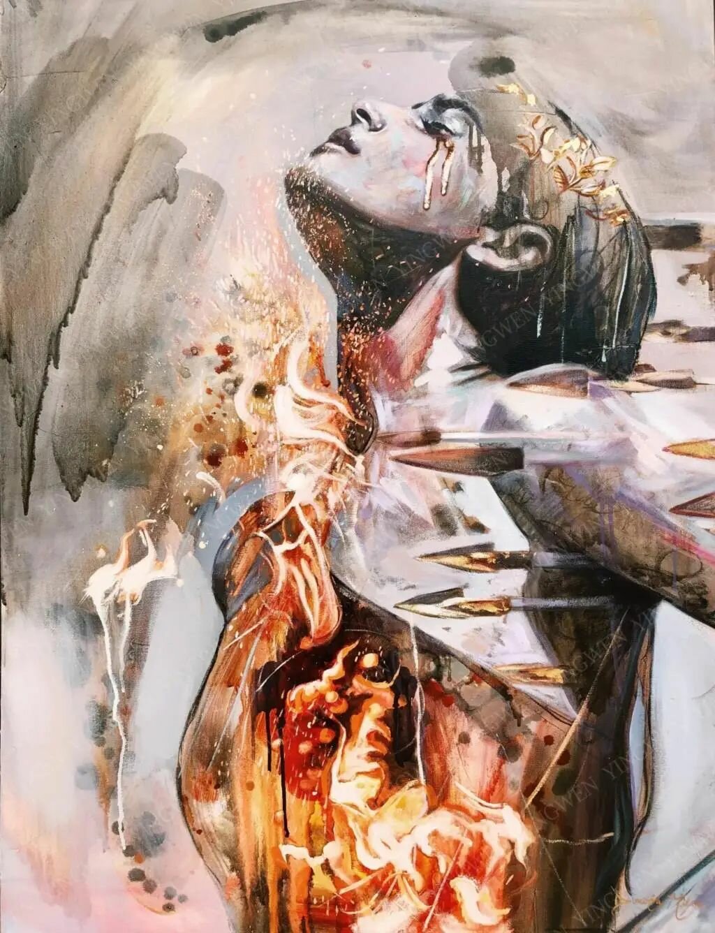 Алмазная картина "Абстрактная Девушка" алмазная огранка 40х50 см,40X50CM, белый