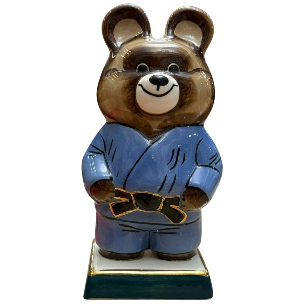 Фарфоровая статуэтка "Олимпийский Мишка - Дзюдоист", 2022-2024 гг, Вербилки, Россия (синий)