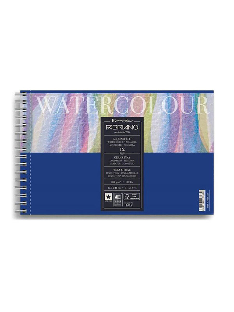 FABRIANO альбом для акварели Watercolour 300 г/м2, 12 листов 13.5 х 21 см, на спирали с микроперфорацией, 17661321
