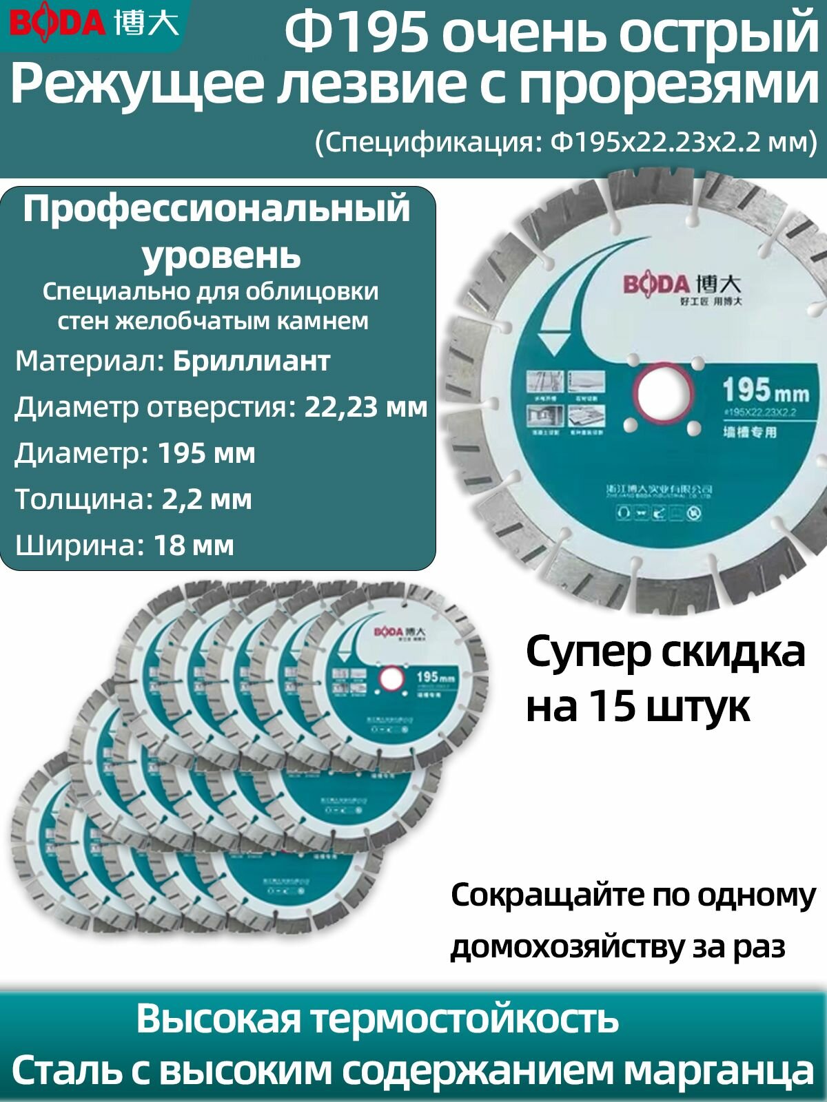 BODA, режущее лезвие, 195 мм, используется для резки стальных прутьев и бетона