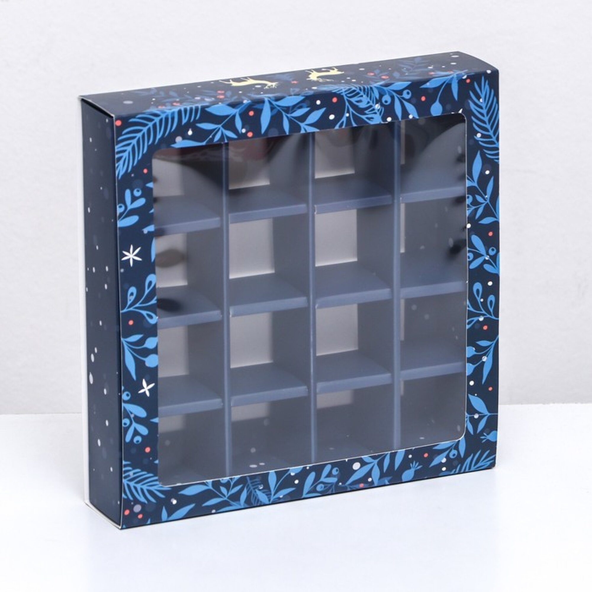 Коробка под 16 конфет, 17.7×17.7×3.8 см, кондитерская упаковка