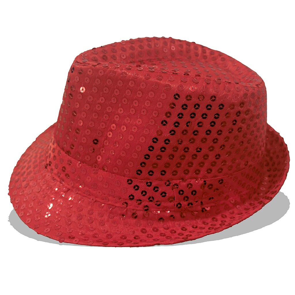 Шляпа-цилиндр, с блестками, красная