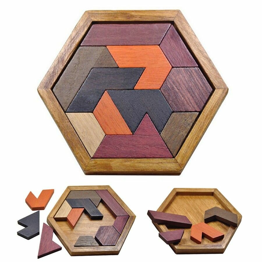 Детские Деревянные геометрические шестиугольники Intelligence Jigsaw Puzzle Развивающая игрушка