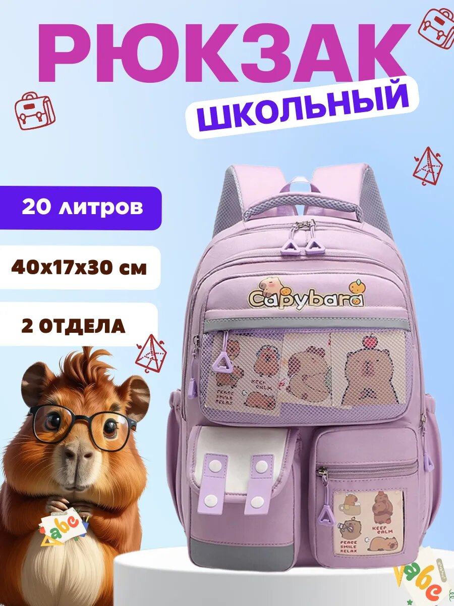 Рюкзак школьный для девочки с капибарой городской спортивный