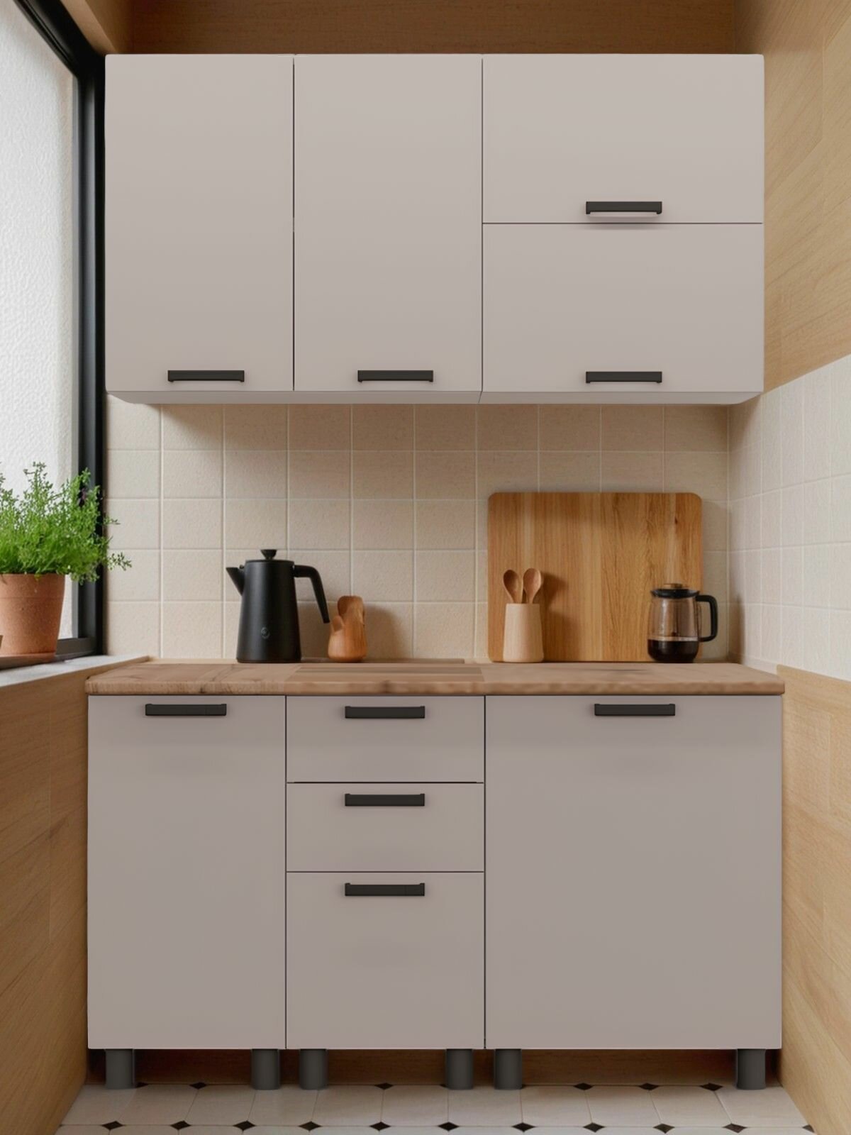 Кухонный гарнитур "Комфорт Эстетик", без столешницы без ручек 1,4м, фасады МДФ, модульный, кашемир/сонома