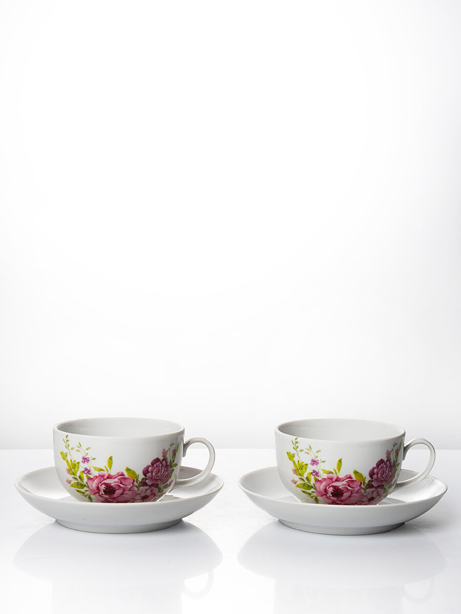 Набор фарфоровых чайных пар Дулево Ф. Янтарь "Оливия" 210 мл, 2шт.