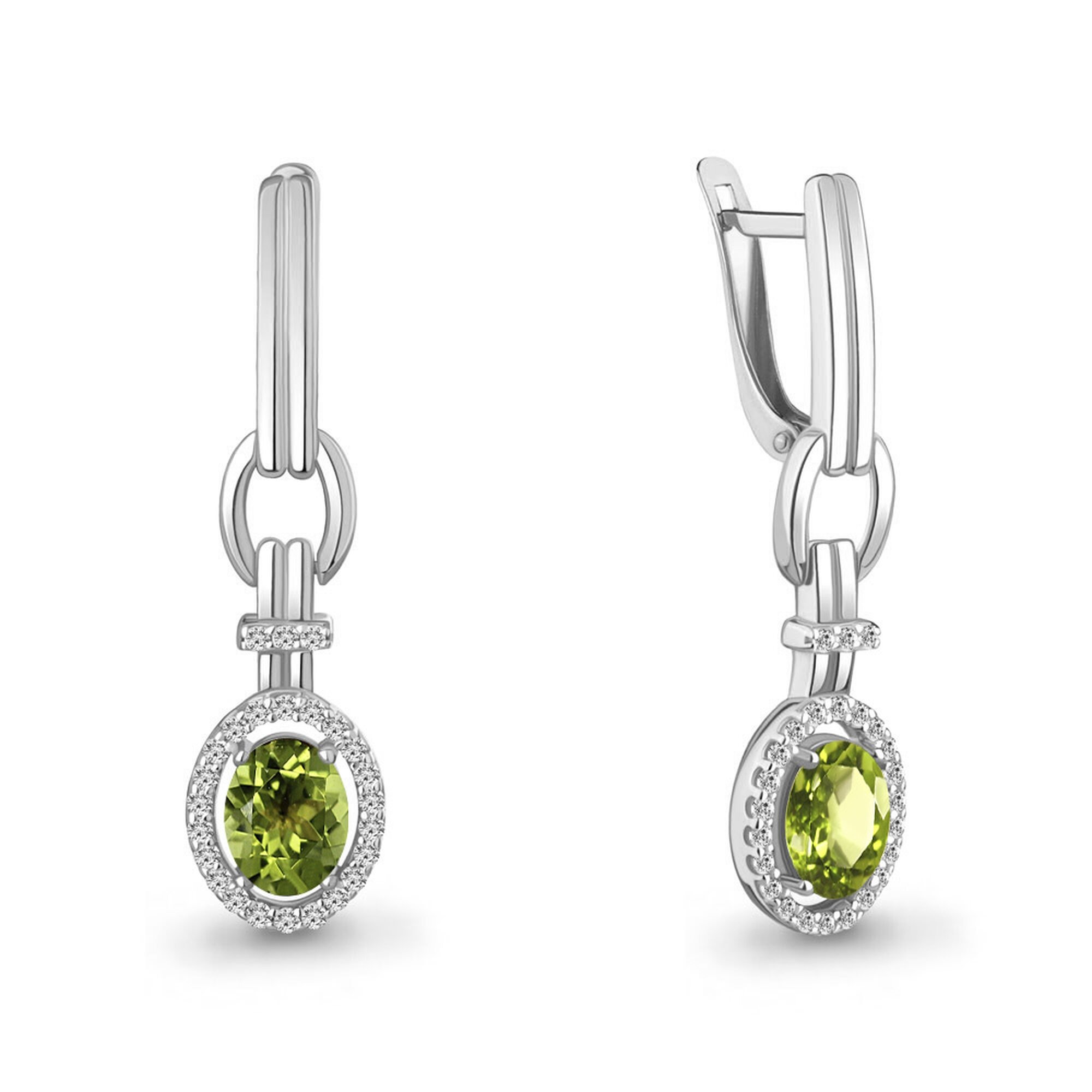 Серьги Diamant online, серебро, 925 проба, родирование, фианит, хризолит