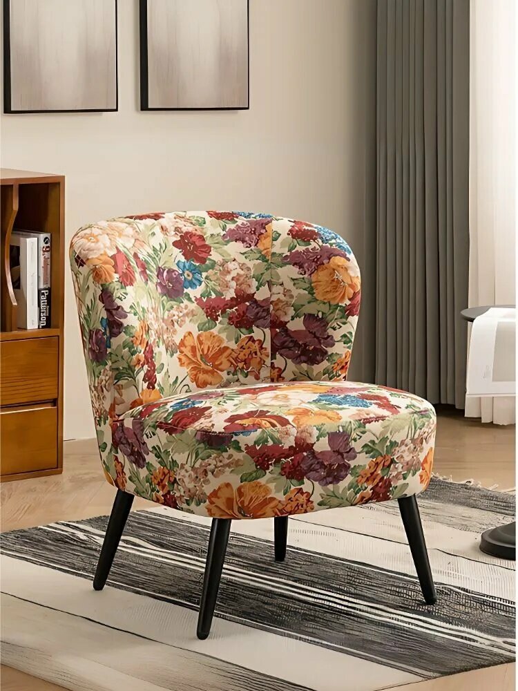 Кресло-диван в стиле Рустик | со скамеечкой+подлокотниками | жаккард+стальные ножки | 195кг | 70x60x78 см