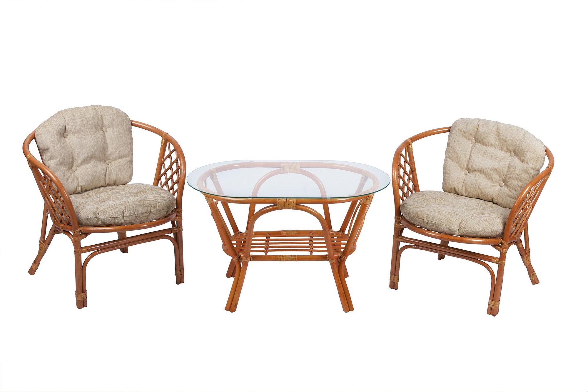 Комплект из натурального ротанга Багама с овальным столом, подушки бежевые, цвет коньяк