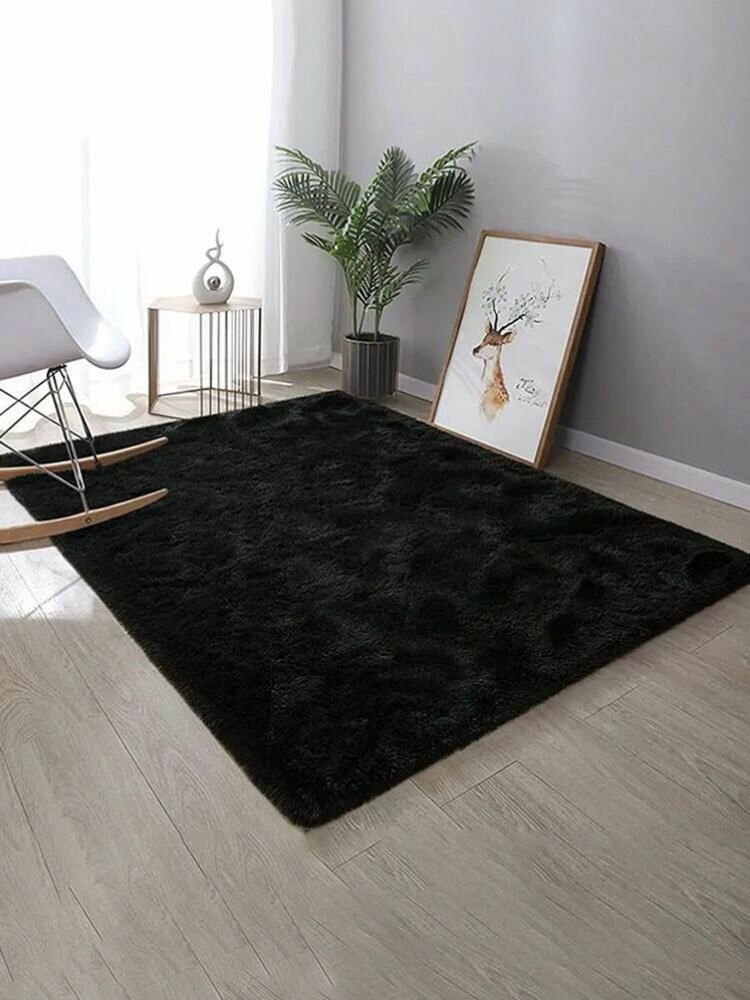 Ковер на полу размером 160x200 см можно использовать в спальнях гостиных детских комнатах черное плюшевый мягкий и удобный
