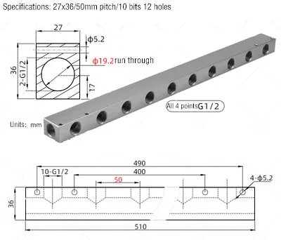 Пневматический распределитель Air Manifold Distributor 36x27 мм 10 Way 12Port(4to4)