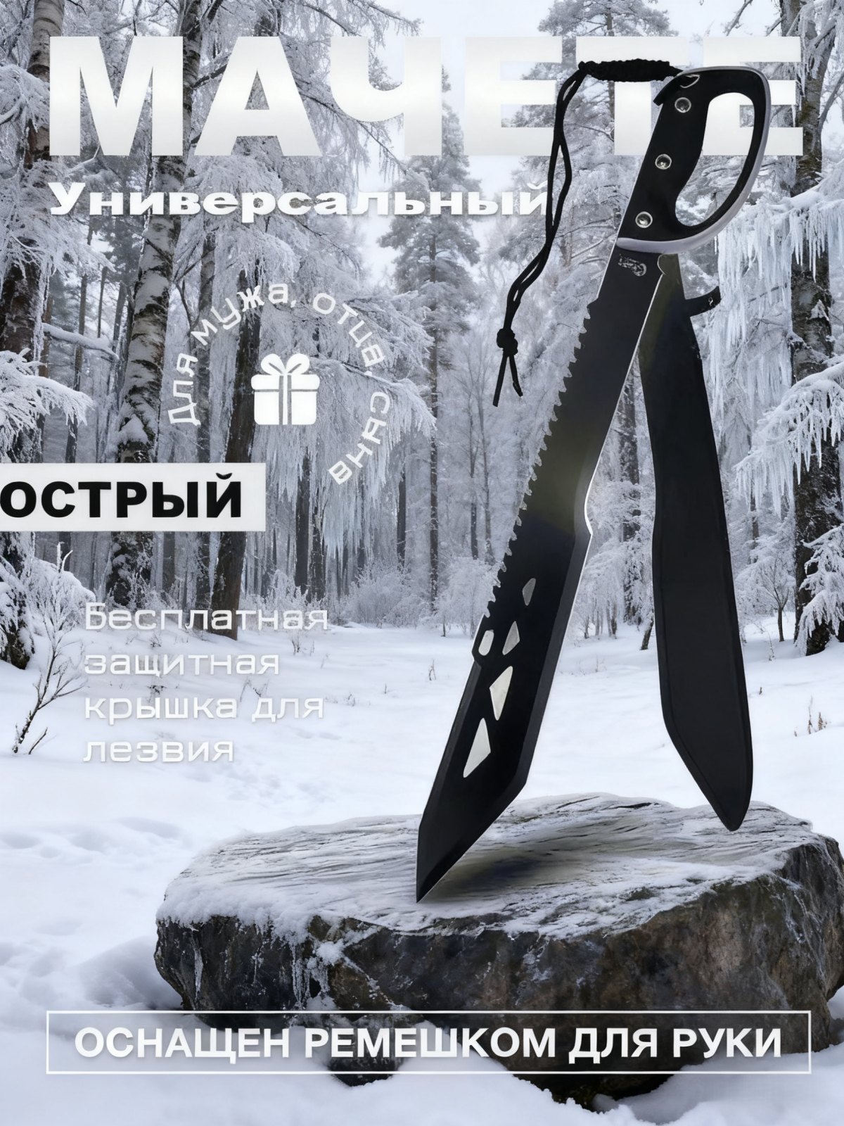 Большой нож охотничий – прочная сталь, нескользящая рукоять, компактные ножны